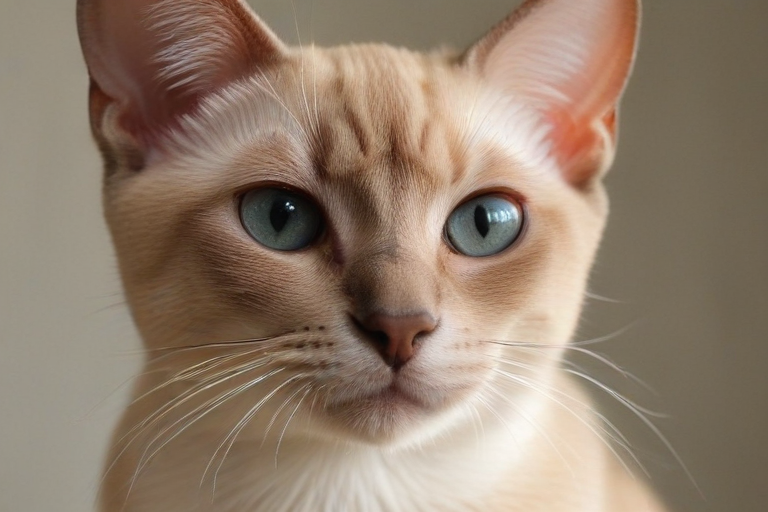 A Beautiful Cream-Colored Cat with Striking Blue Eyes and Whiskers.