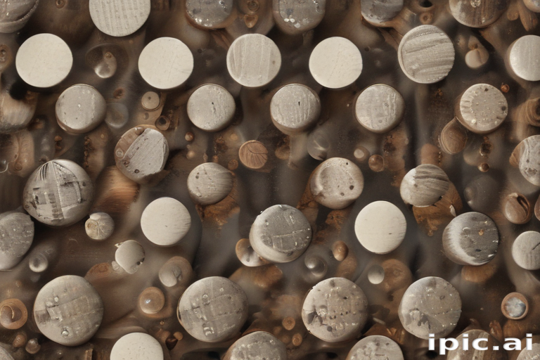 Close-Up View of Metallic Discs Surrounded by Bubbles and Particles
