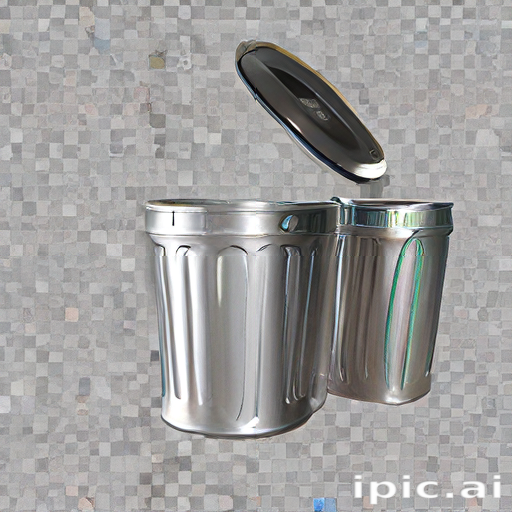 Shiny Silver Trash Cans with Open Lids on a Textured Background