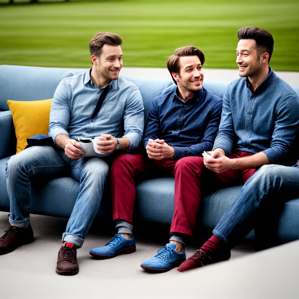 3 men sitting on a sofa talking