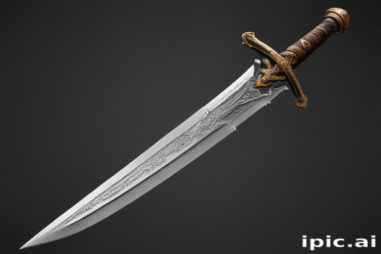 Intricately Designed Sword with Ornate Handle and Detailed Blade Engravings