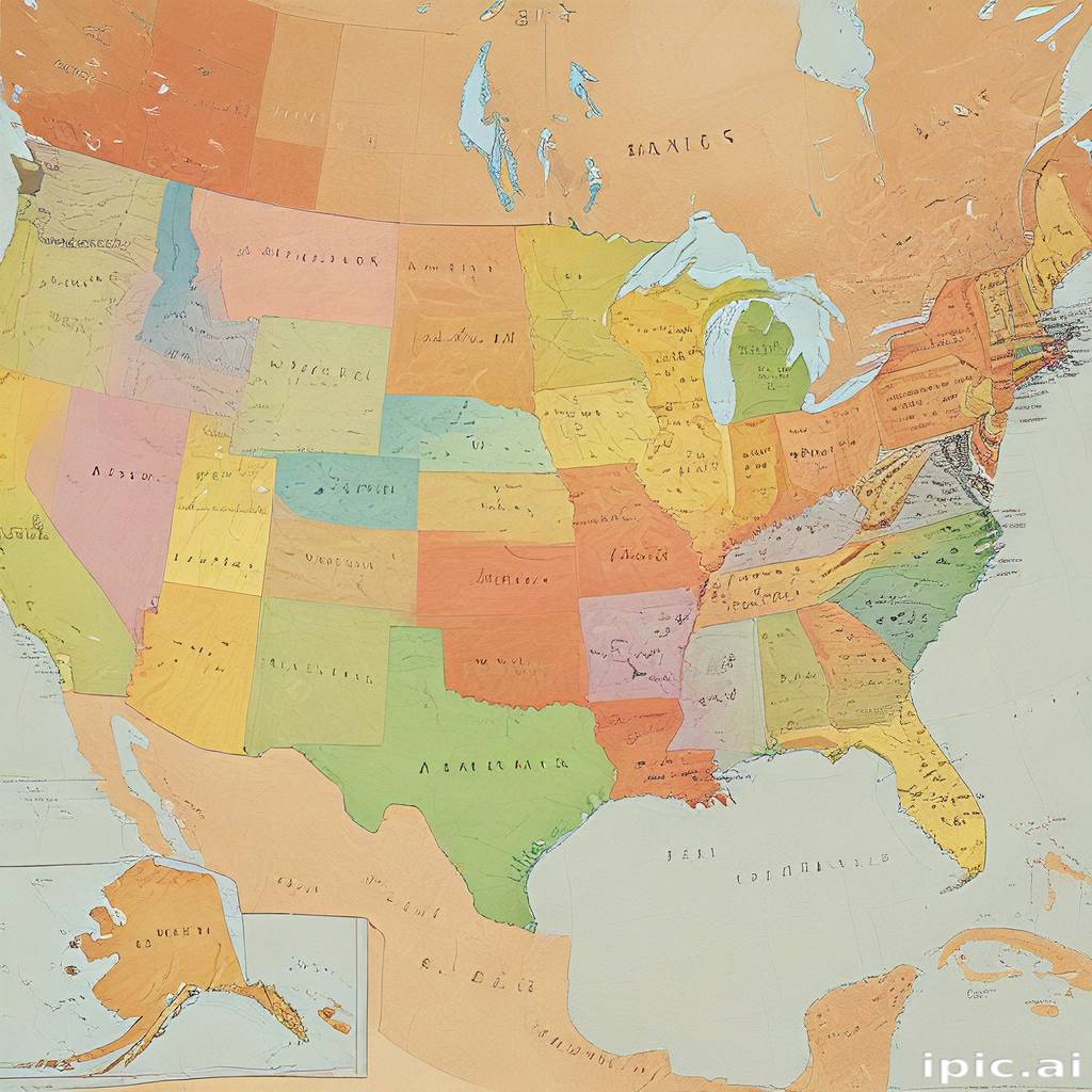 A Colorful Map of the United States Highlighting Different States and ...
