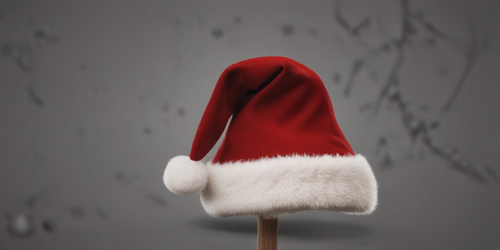 A Festive Red Santa Hat with White Trim Against a Gray Background