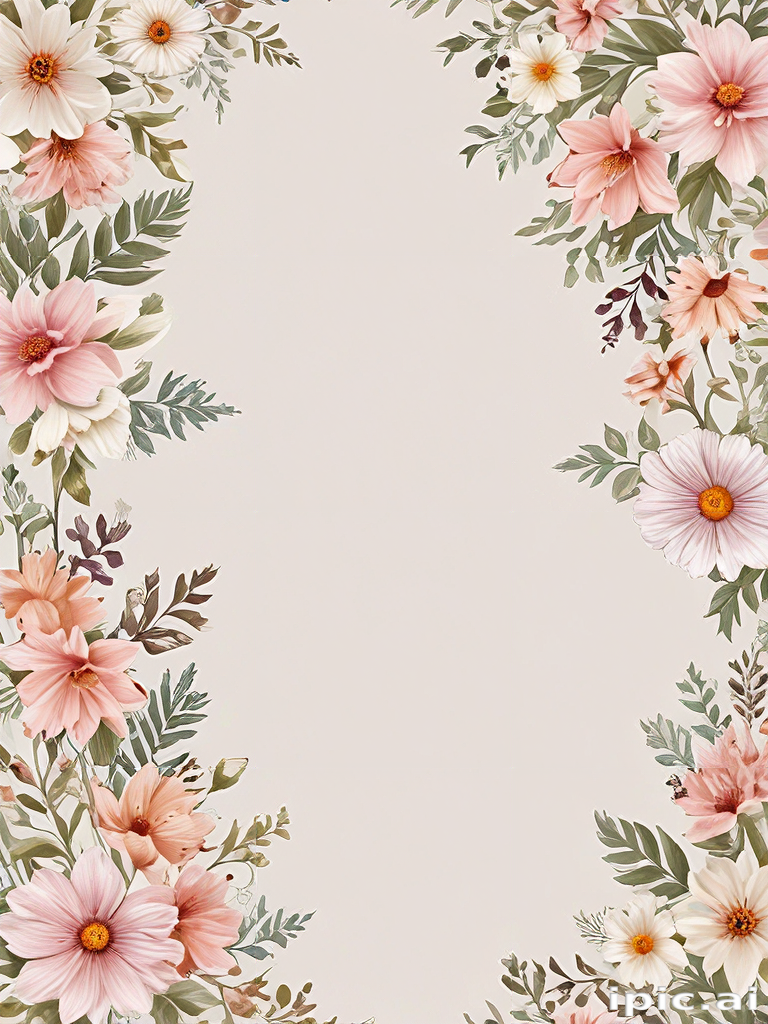 Elegant Floral Border Design with Soft Pastel Colors and Delicate Leaves