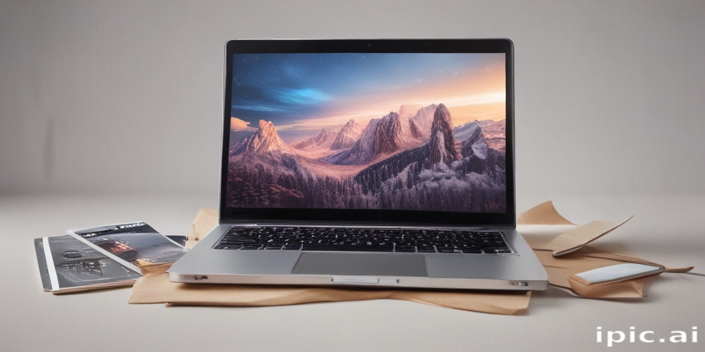 Modern Laptop Displaying Stunning Mountain Landscape Amidst Creative ...