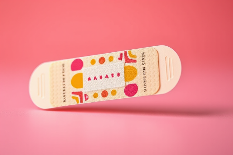 A Colorful Bandage Floating Against a Soft Pink Background for Healing.