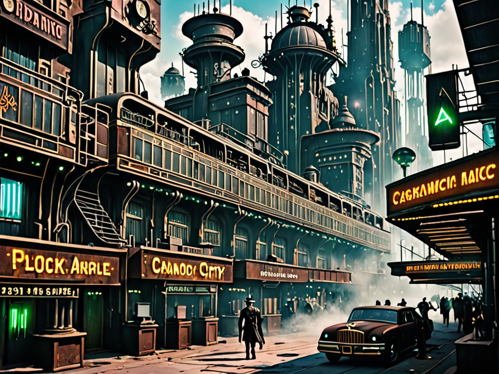 cyber punk steam punk magic city