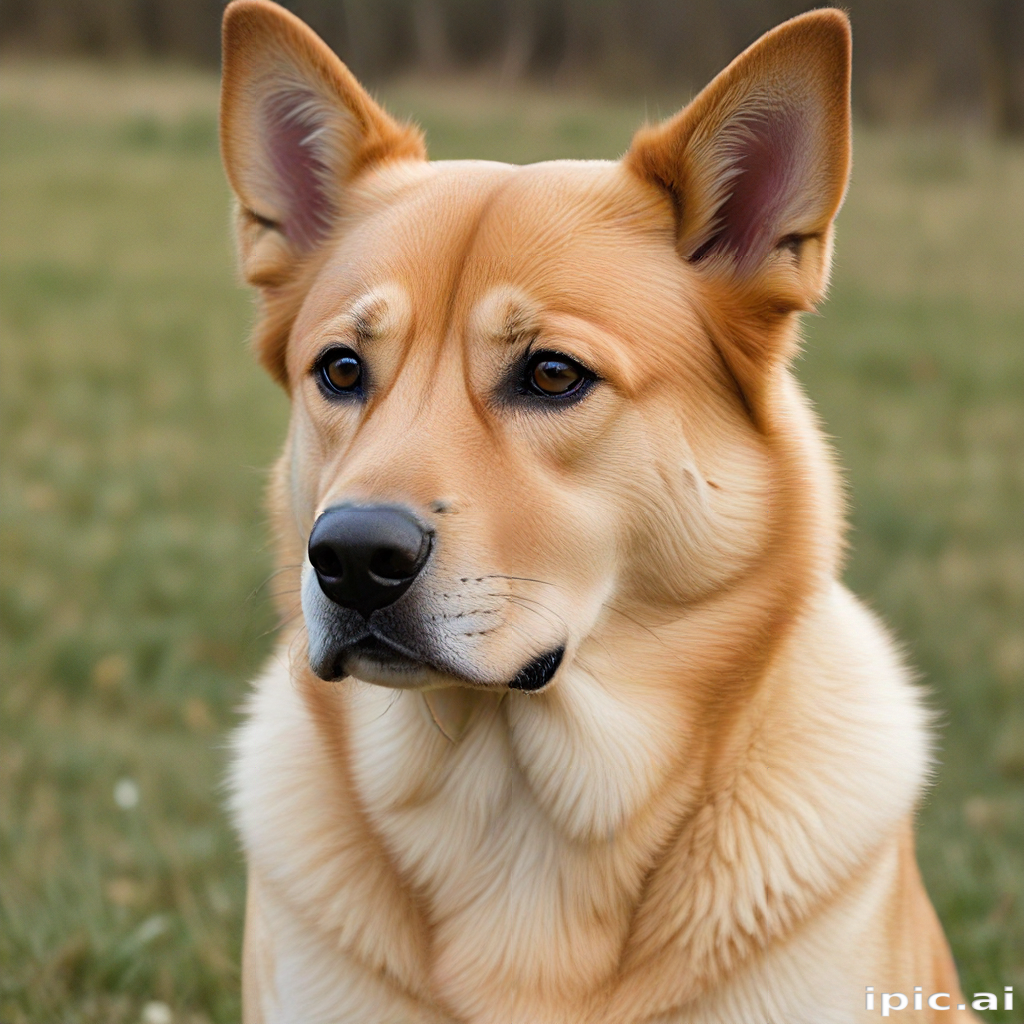 A Beautiful Dog with Fluffy Fur Sitting in a Green Field.