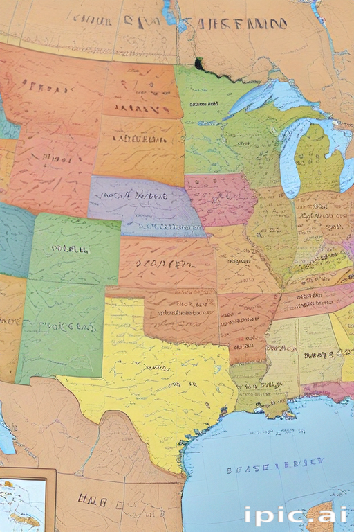 Detailed Map Highlighting States and Regions Across the Central United ...