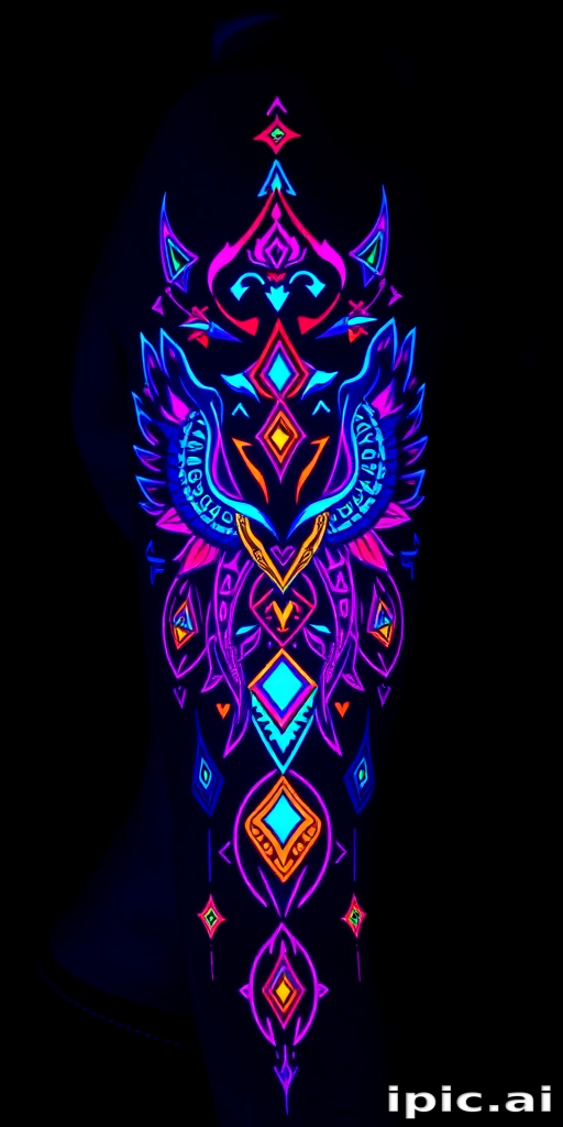 Vibrant and Intricate Neon Tattoo Design Featuring Mystical Symbols and ...