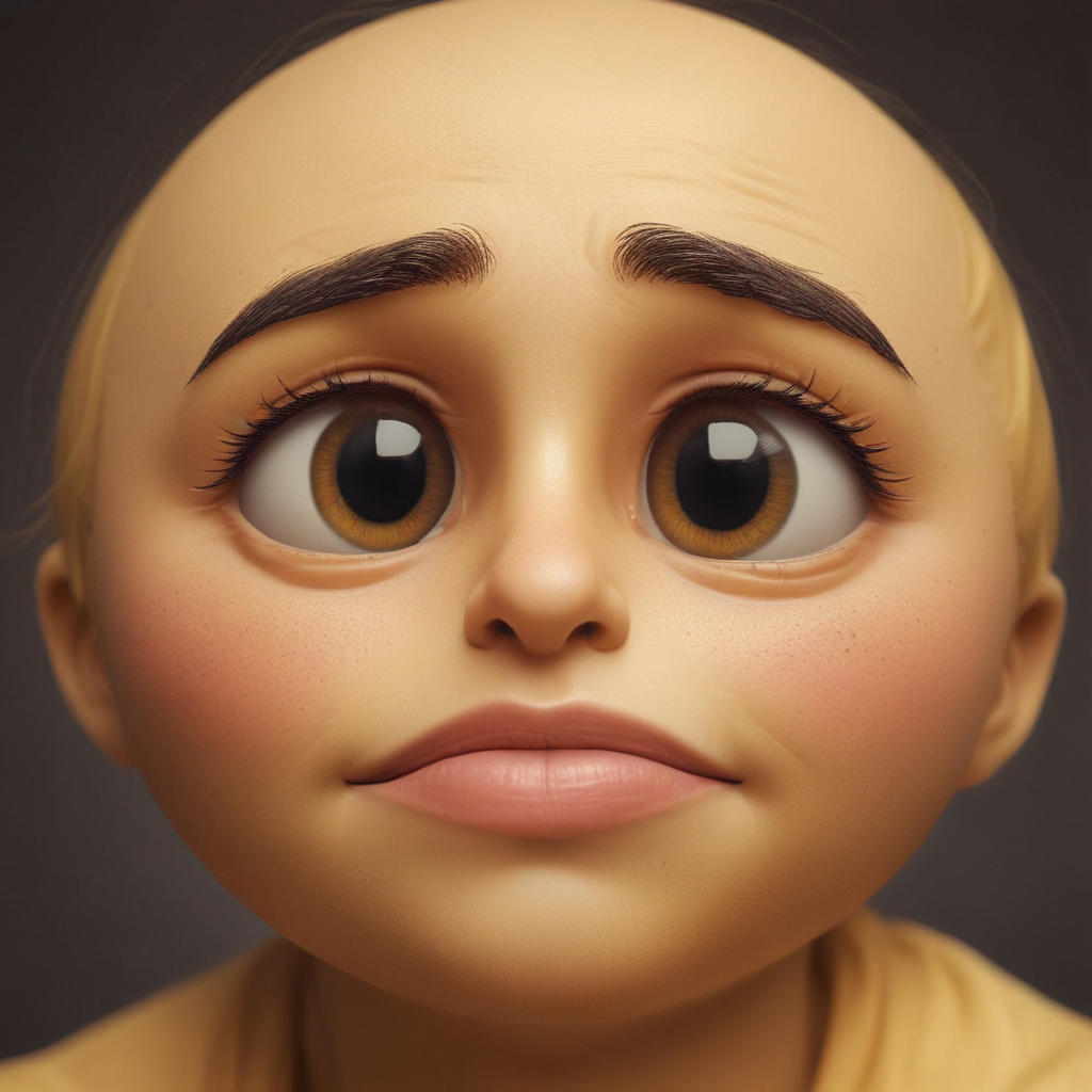 Adorable Cartoon Character with Big Eyes and a Hopeful Expression