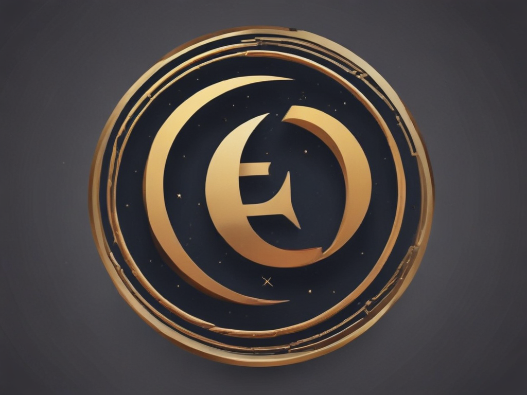 cryptocurrency logo coin orbit moon O letter in middle