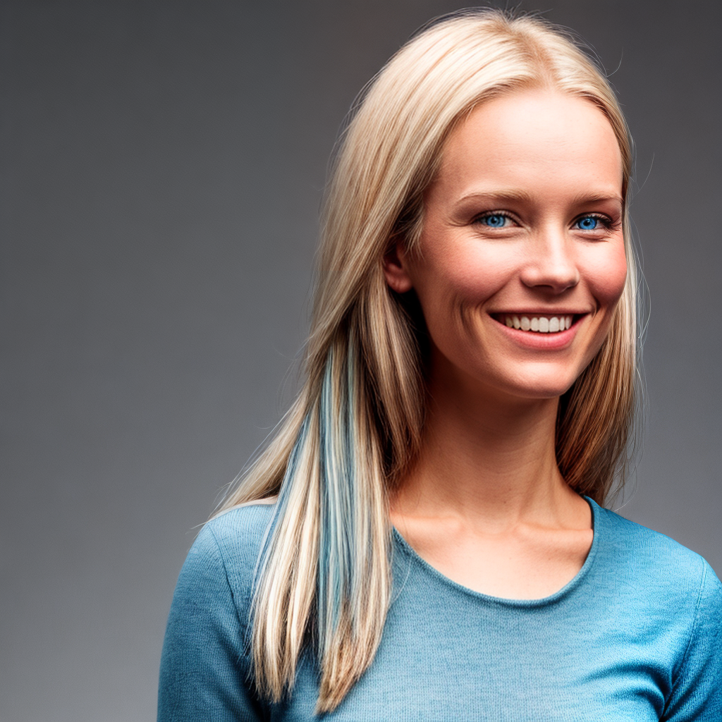 shy smiling Scandinavian female with blonde hair blue eyes full face ...
