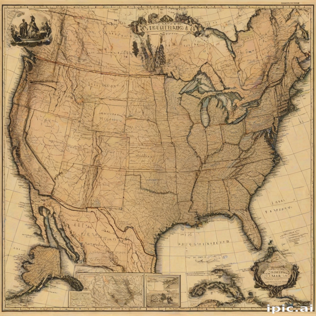 Antique Map of the United States Highlighting Historical Borders and ...