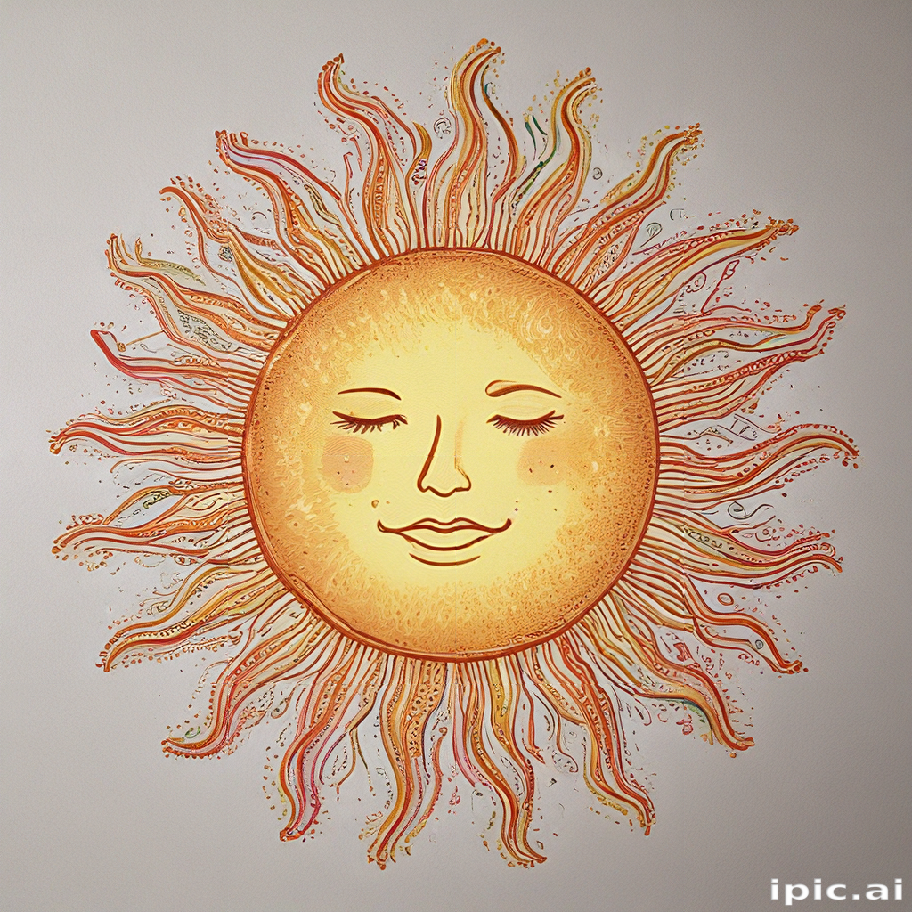 Radiant Sun Illustration with Joyful Face and Flowing Sunrays Design