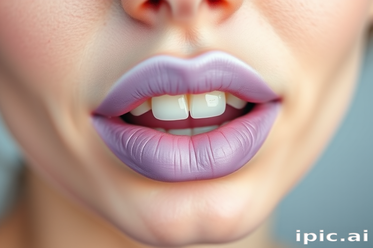 Close-Up of a Beautiful Face Showcasing Unique Lavender Lip Color