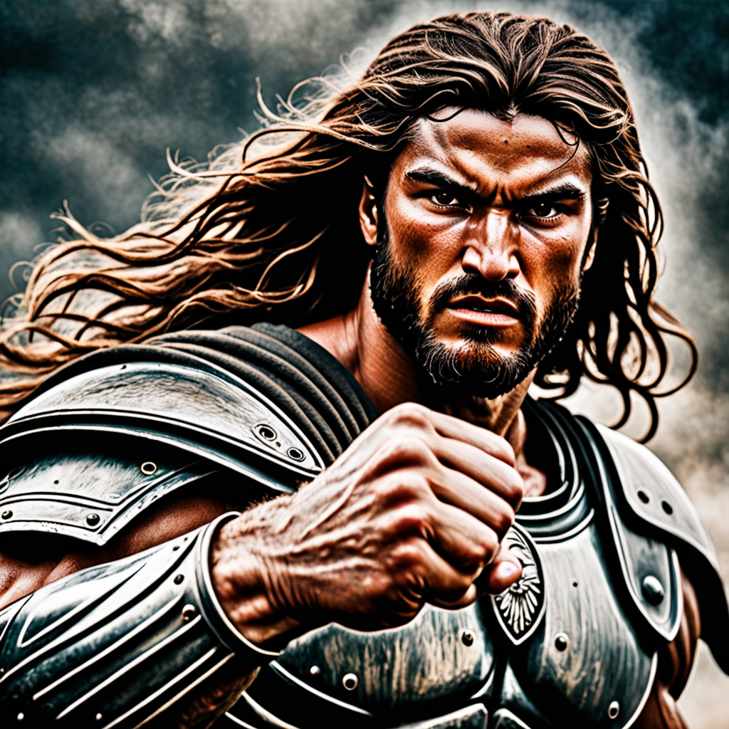 a realistic closeup portrait of an ancient Spartan warrior with long ...