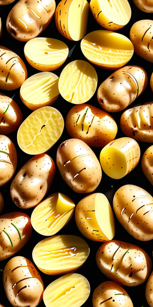 Colorful Arrangement of Halved Potatoes with Unique Patterns and Textures