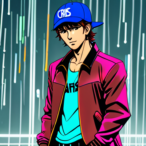 hot anime guy with a hat and jacket that says Cris Effect on it. while ...