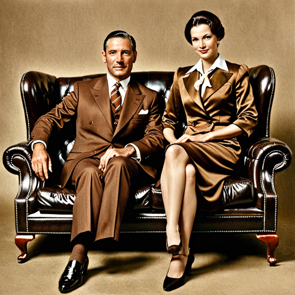 Gentleman and lady in sofa. Genleman i suit, white-shirt and tie. Lady ...