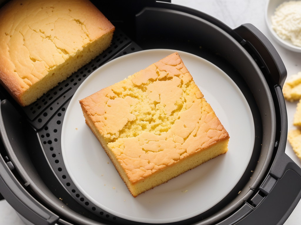Deliciously Baked Cornbread Freshly Made in an Air Fryer Basket