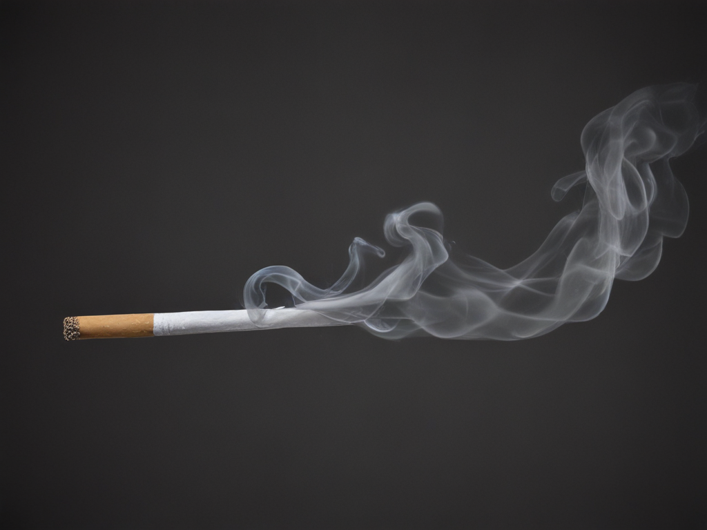 Elegantly Floating Cigarette with Wisps of Smoke Against a Dark Background