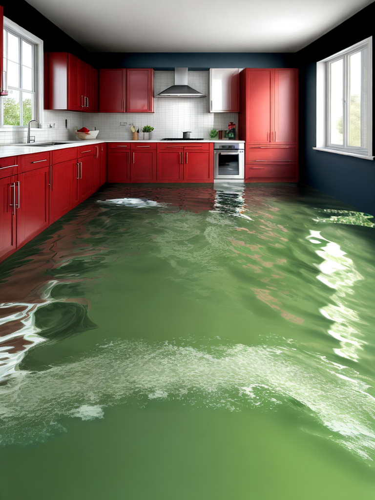 Use a high-quality, realistic image of a flooded kitchen. Ensure it ...