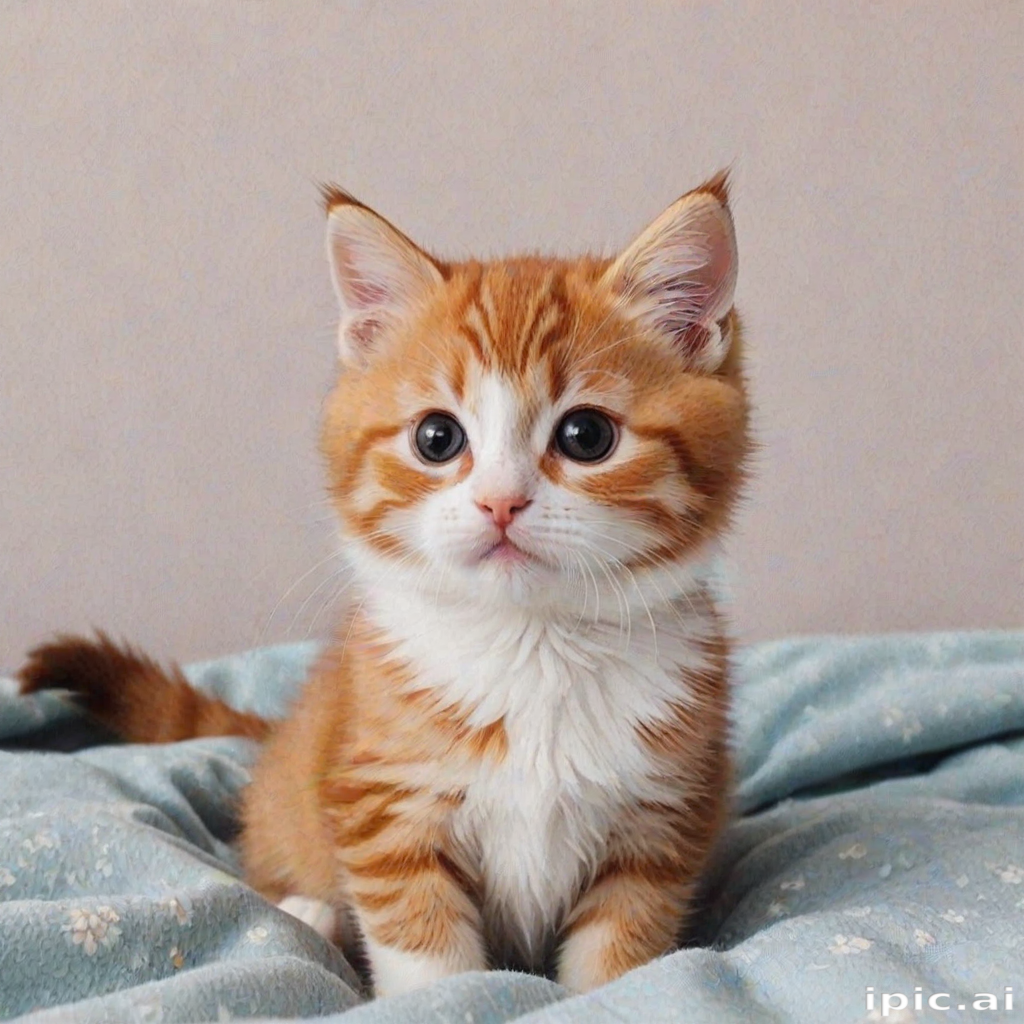 A Cute Orange Kitten Sitting Adorably on a Soft Blanket.