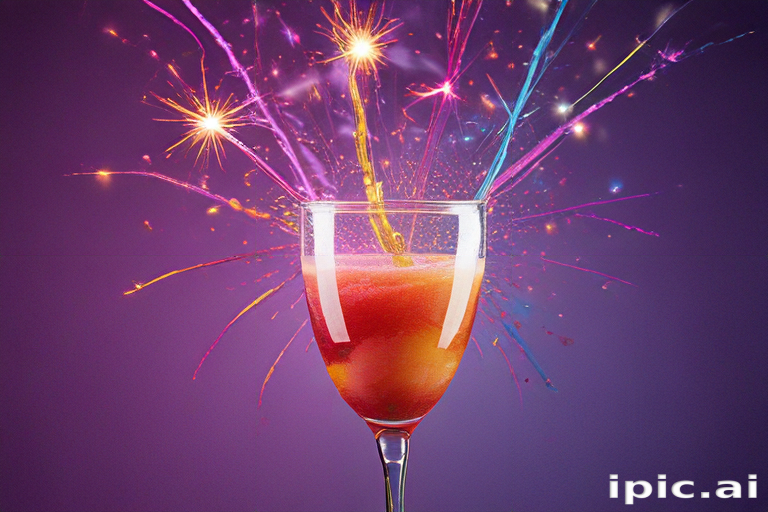 Celebratory Sparkling Drink with Colorful Fireworks Exploding in the ...