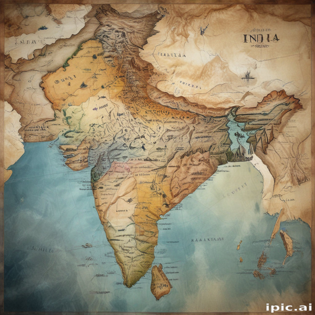 Detailed Vintage Map Illustrating the Diverse Regions of India and Its ...