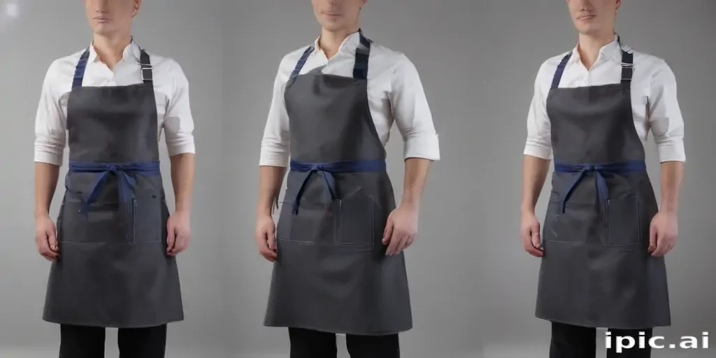 Three Views of a Stylish Gray Apron Worn by a Model