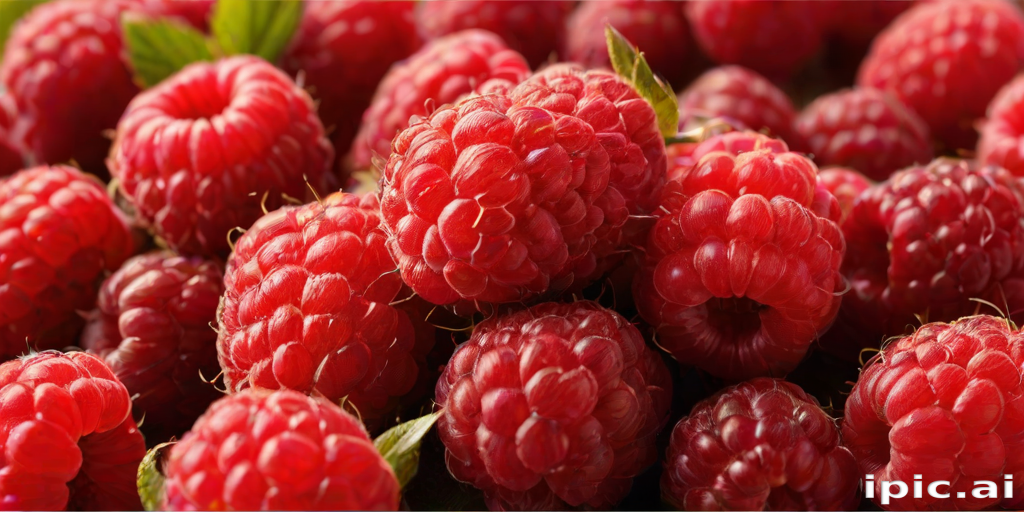 A Close-Up View of Fresh, Juicy Raspberries with Vibrant Red Color.