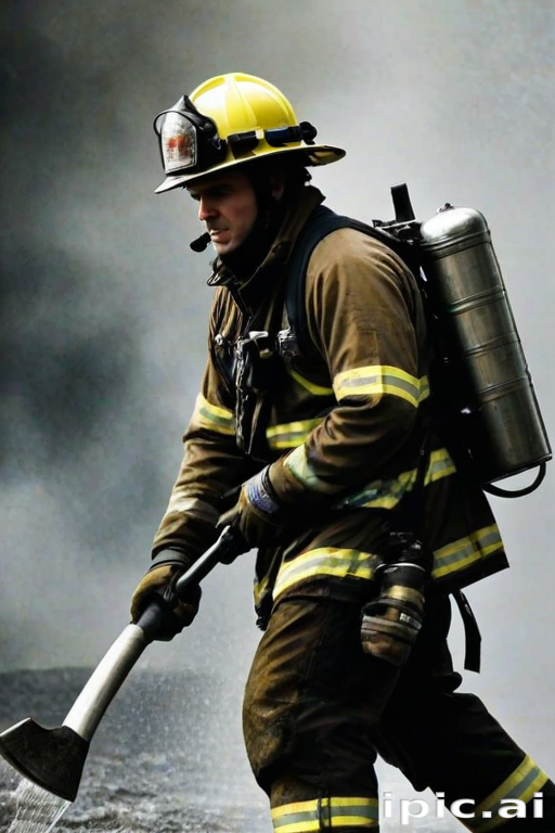 Brave Firefighter Battling Flames with Determination and Expert Skill