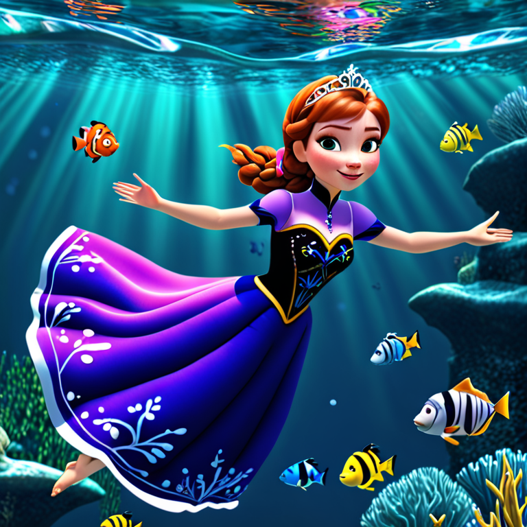 princess Anna swimming from the realistic cartoon underwater swimming ...