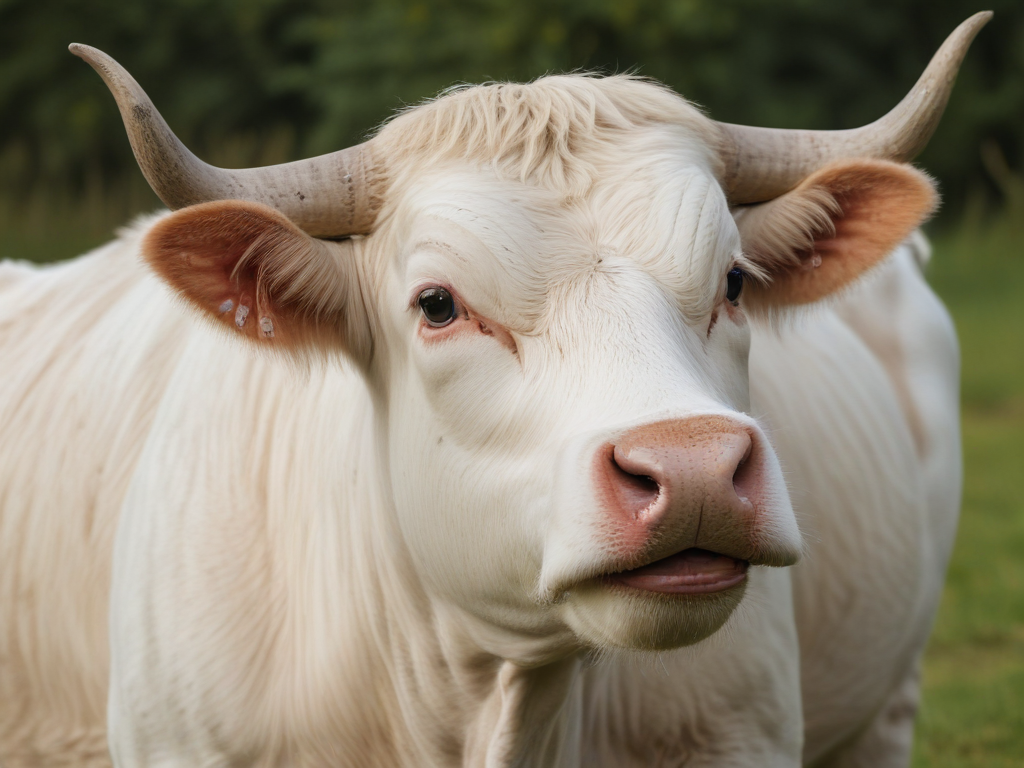 A Male smiling White bull from Sideview