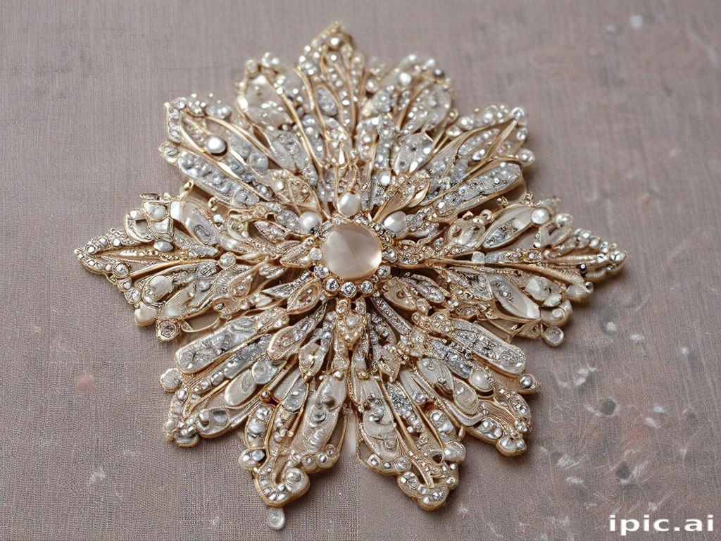 Exquisite Handcrafted Brooch with Intricate Beading and Gemstone Details