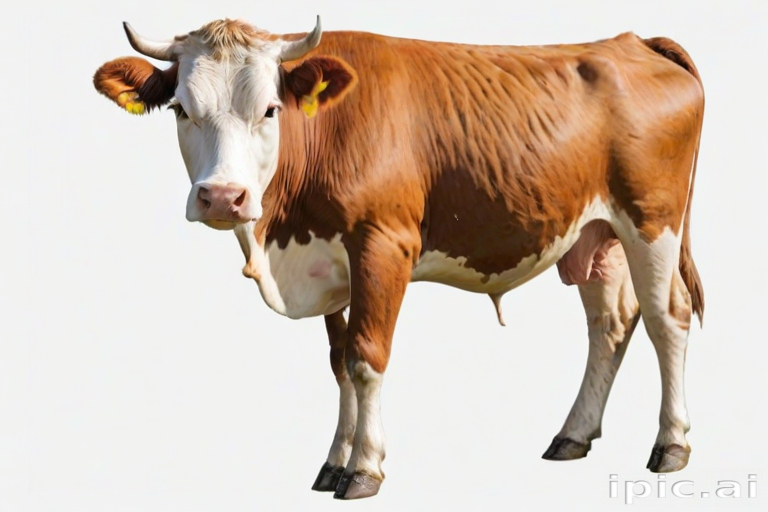 Adorable Brown and White Cow Standing Gracefully on a Plain Background