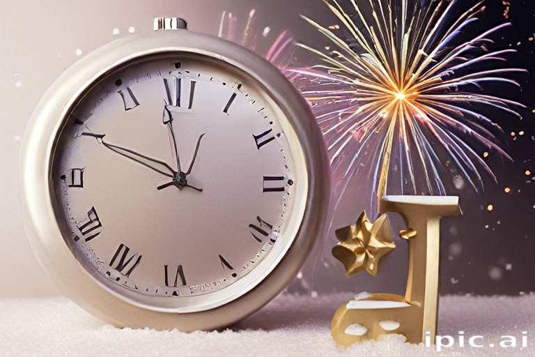 New Year Celebration: A Clock Signifying Time and Festive Fireworks
