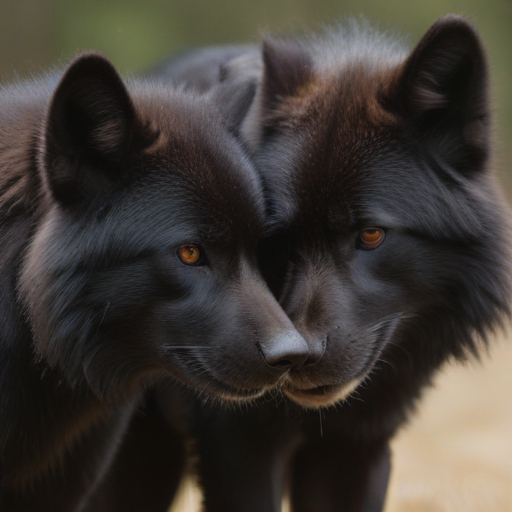 two black wolves touching noses