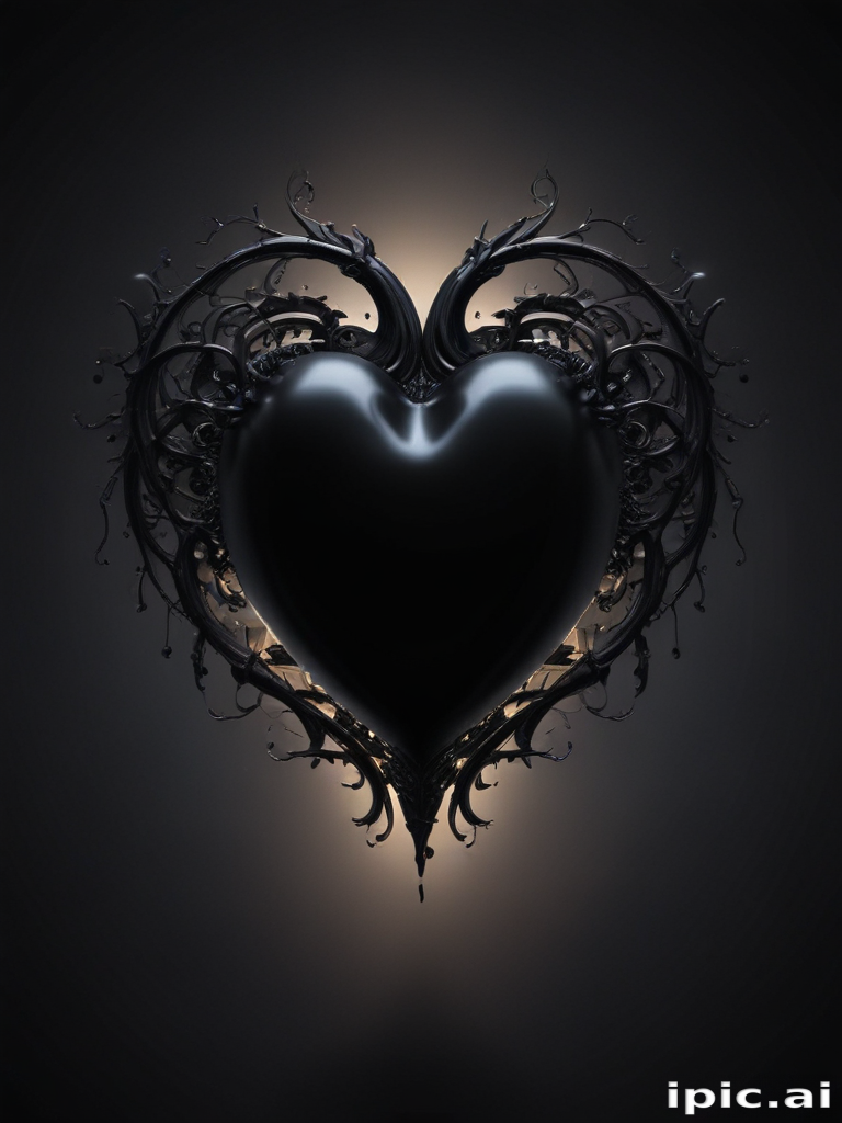 Intricate Black Heart Design Surrounded by Elegant Swirling Patterns ...