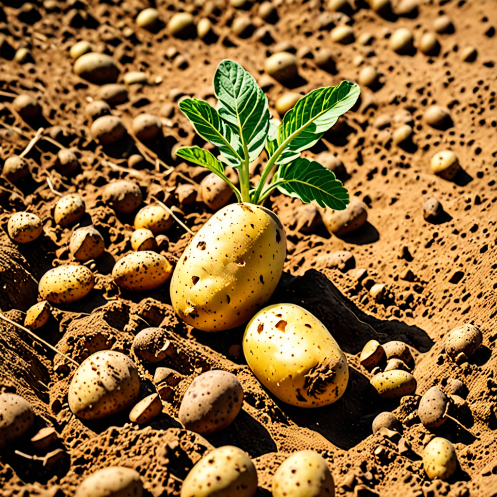 a potato in a very hot environment on dry soil