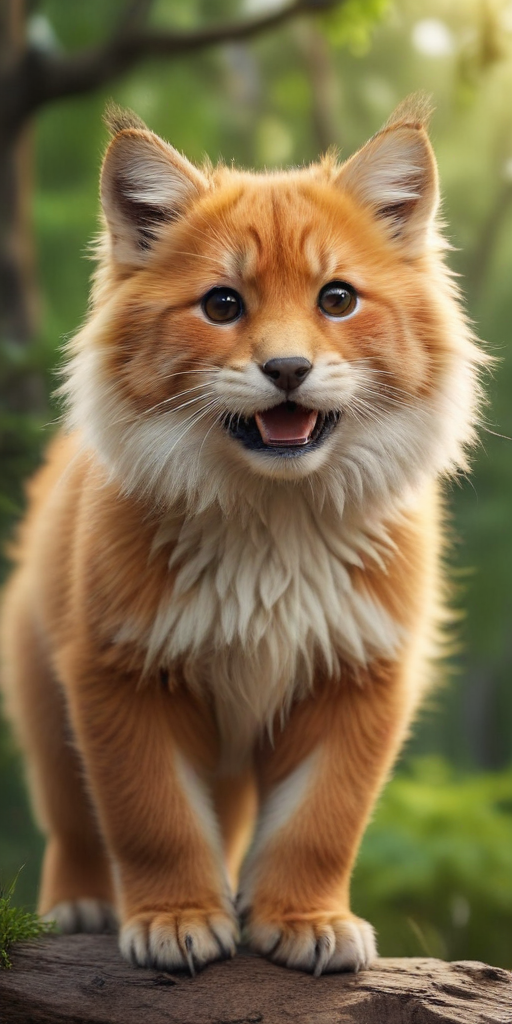 A Playful and Adorable Fluffy Orange Creature in a Lush Forest Setting