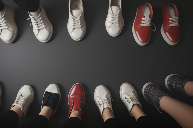 A Diverse Collection of Stylish Footwear Arranged in a Circular Pattern.