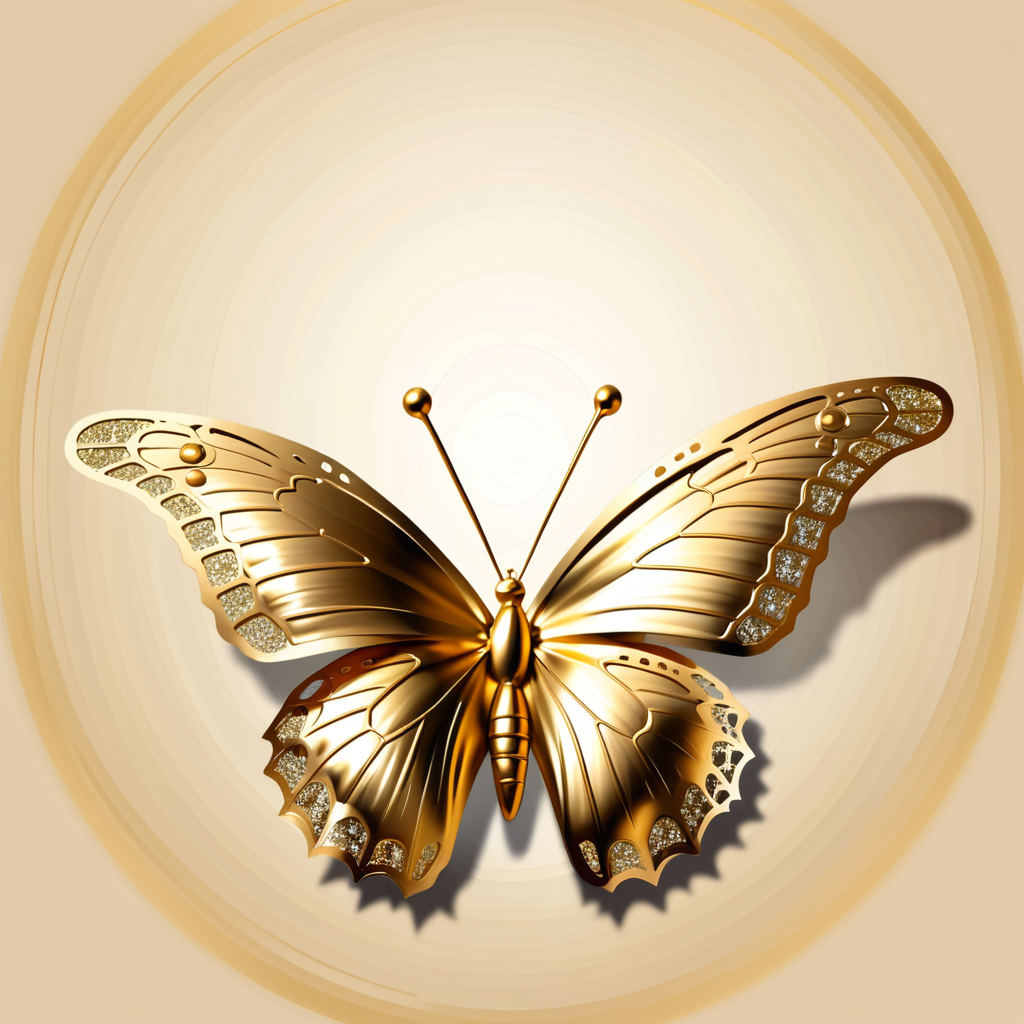 Elegant Golden Butterfly with Sparkling Details Against a Soft Background