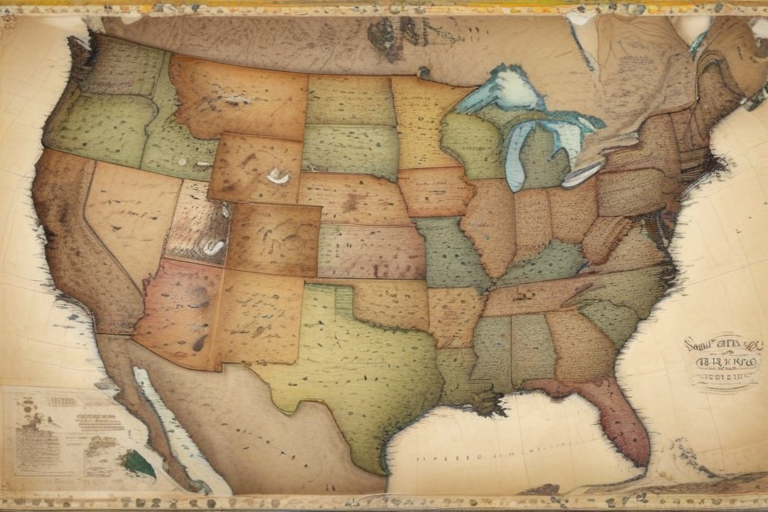 Vintage Map of the United States Highlighting Historical State ...