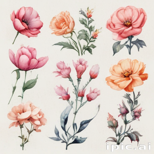 Beautiful Botanical Illustration Featuring a Variety of Colorful ...