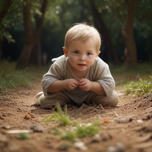 A Curious Toddler Exploring Nature in a Serene Forest Setting.