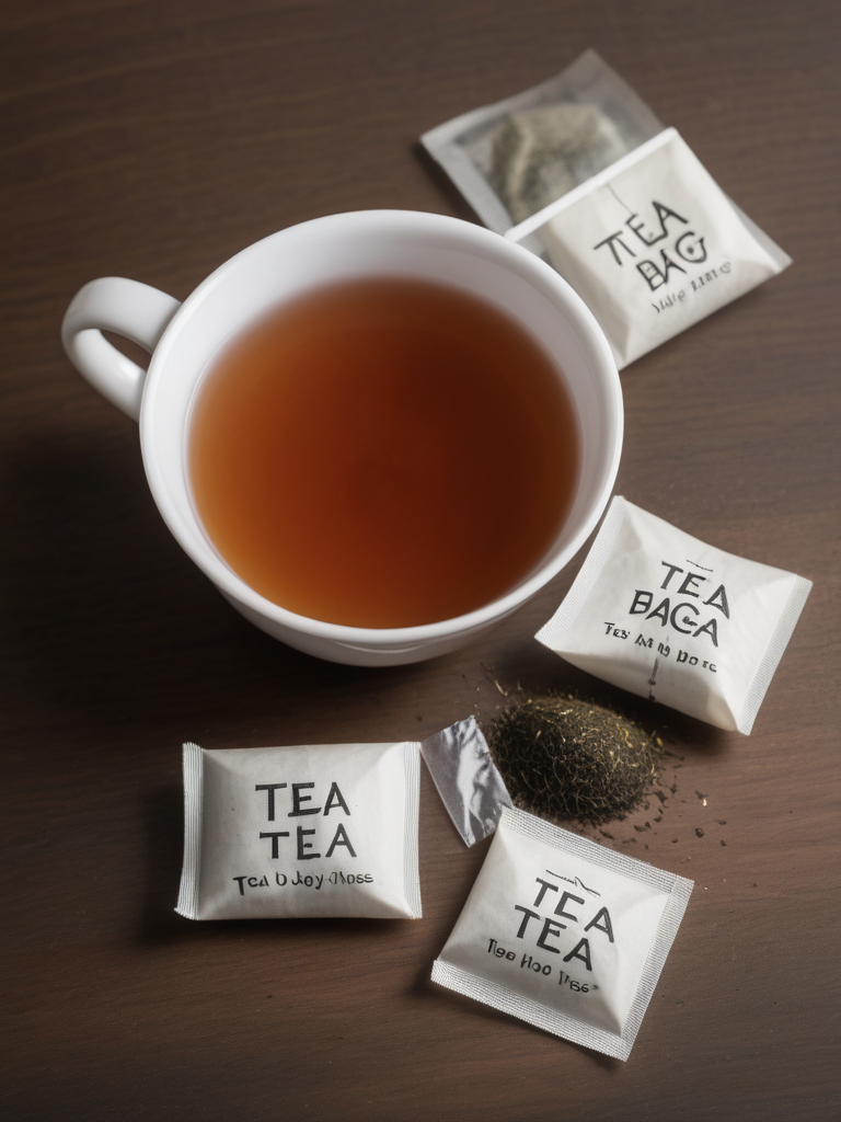 Deliciously Brewed Tea: A Warm Cup with Various Tea Bags Nearby