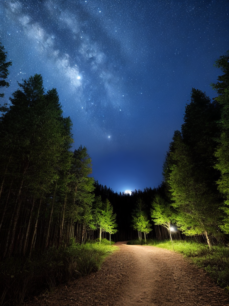 path in forest at night with moonlight