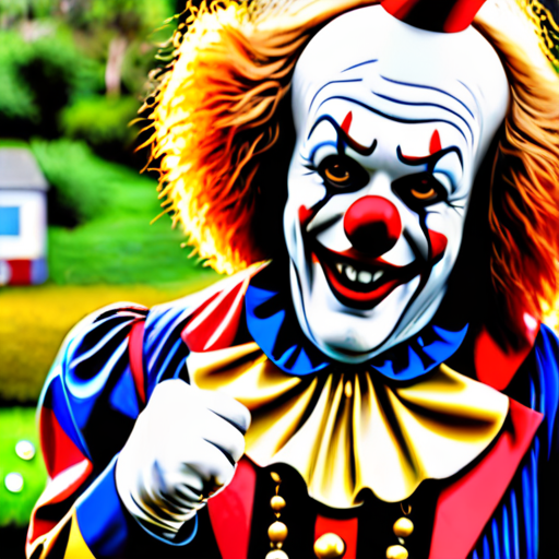 clown with fist full of brown clumps